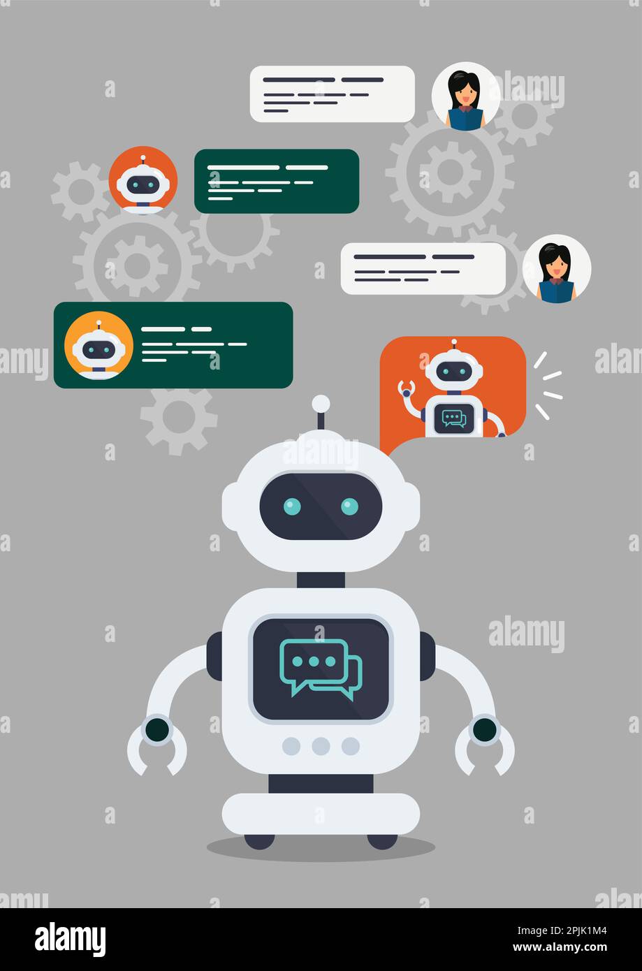 Chatbot chatting artificial intelligence. Smart Ai chat bot communicate with human. Vector ...