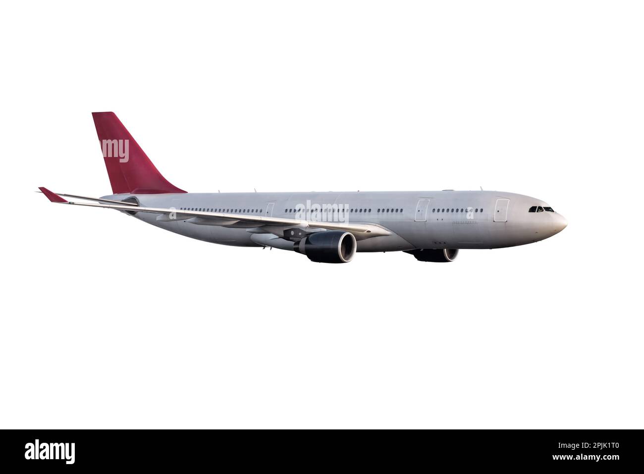Wide body passenger aircraft flying isolated on white background Stock ...