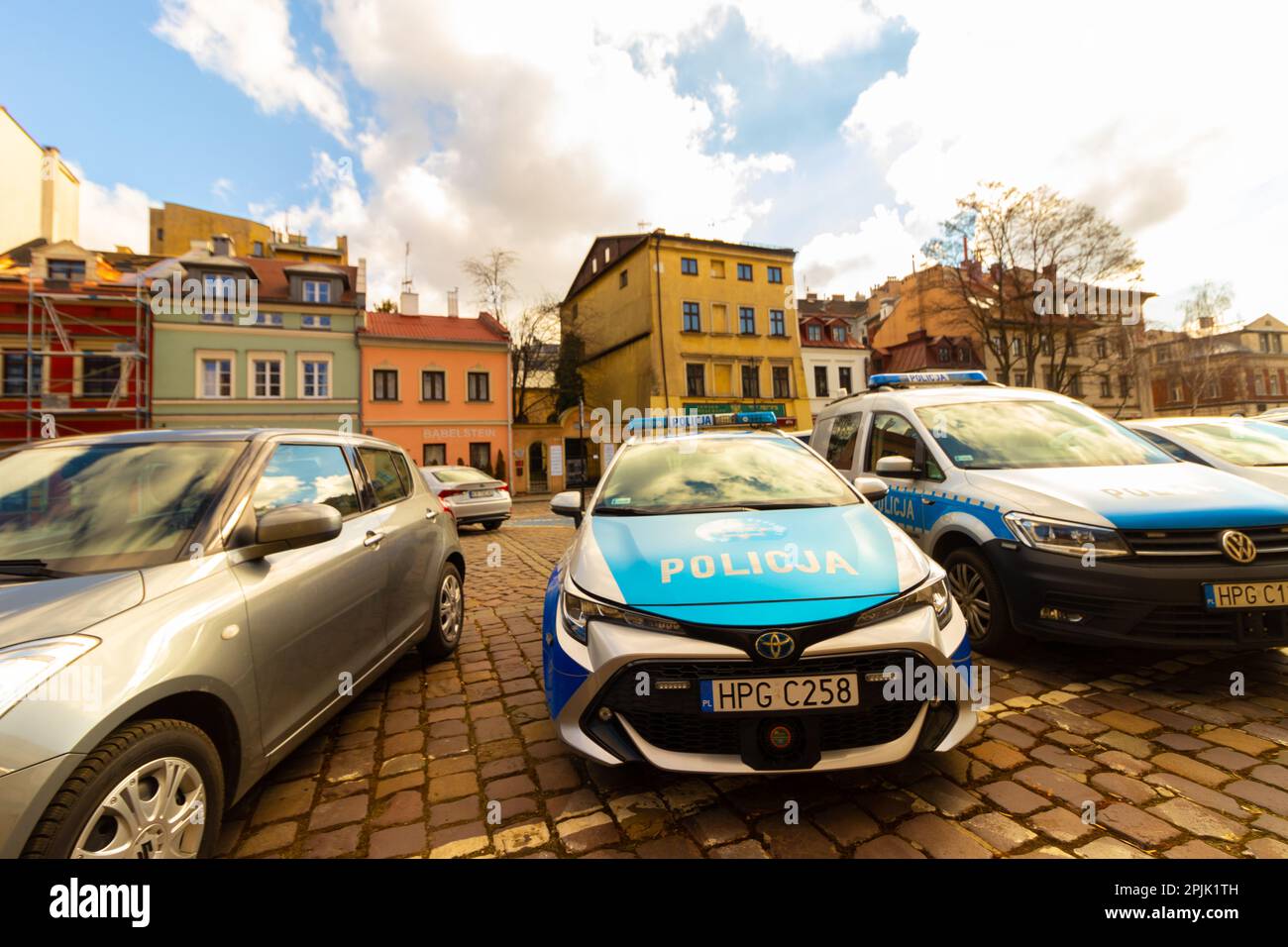 10-03-2022. krakow-poland. Police cars parked in the middle of Szeroka ...