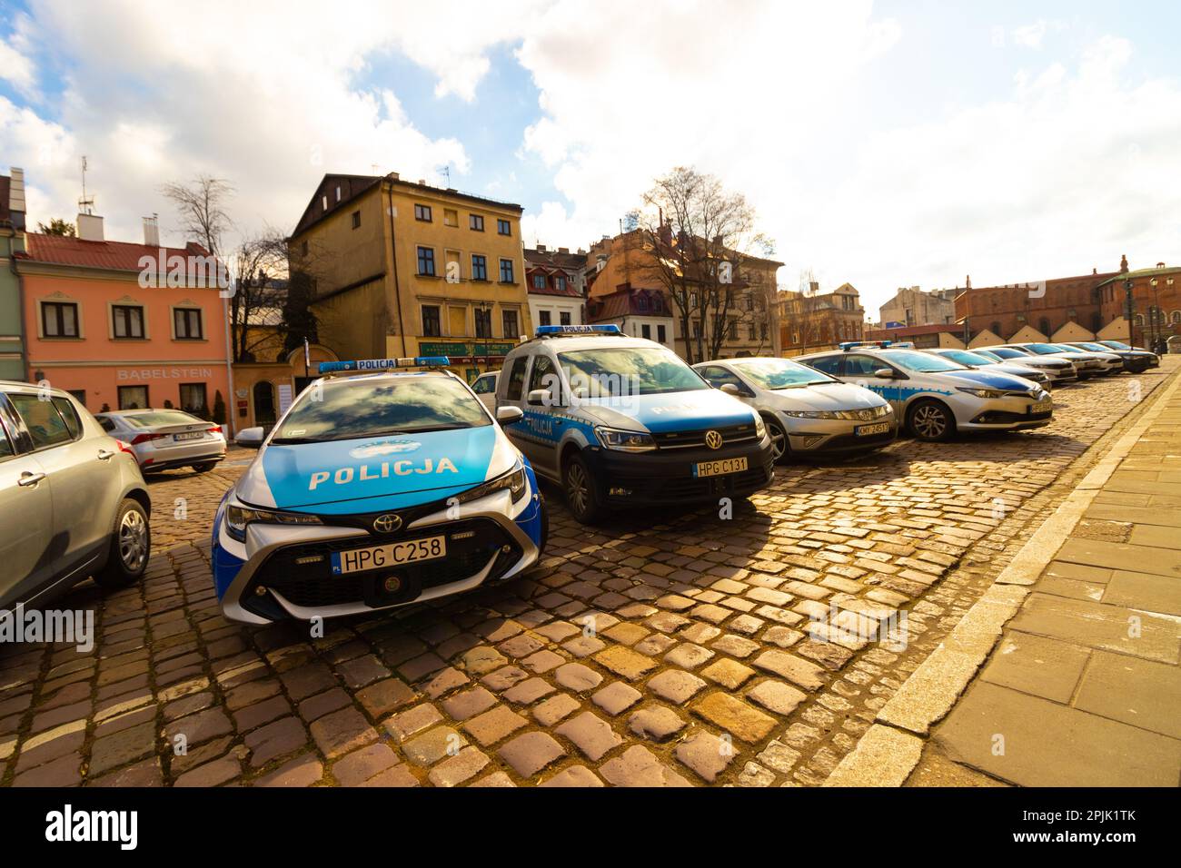 10-03-2022. krakow-poland. Police cars parked in the middle of Szeroka ...