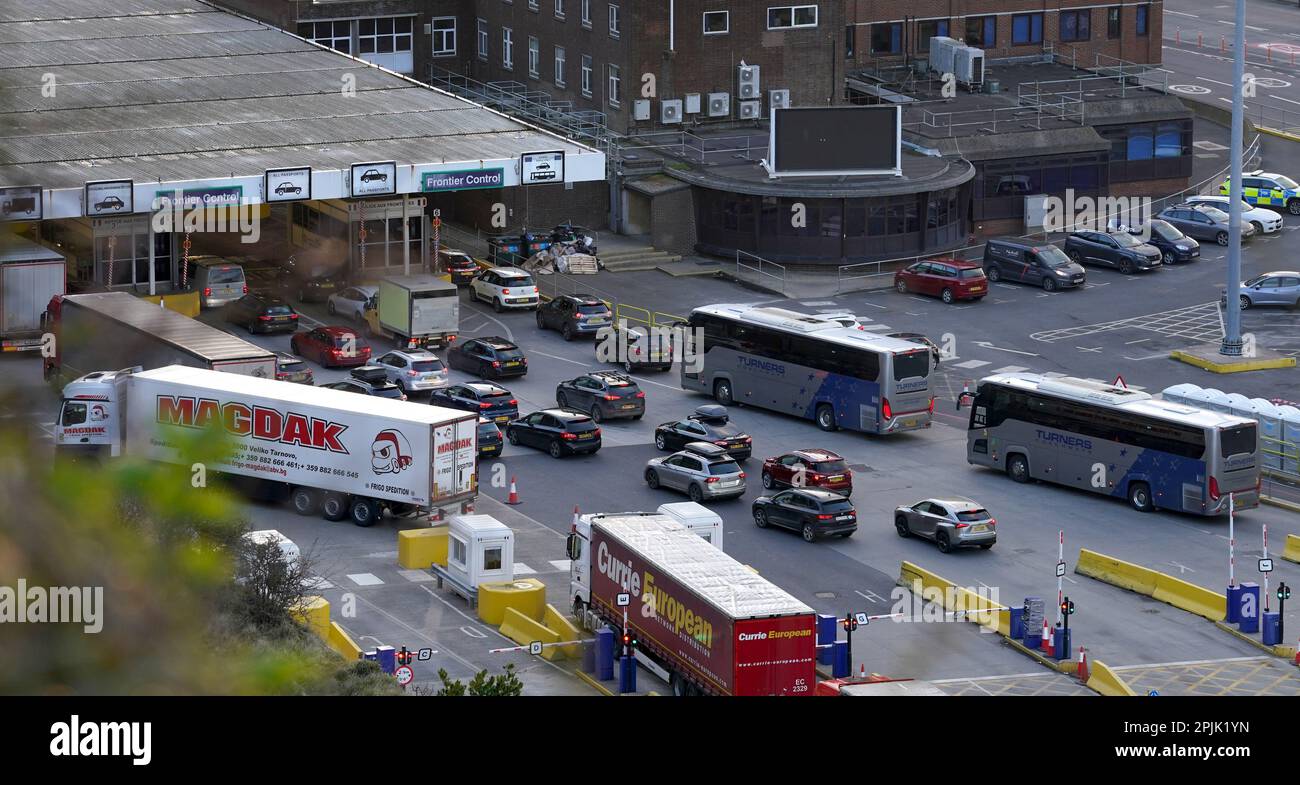 A view of the check-in lanes at the Port of Dover in Kent after a ...
