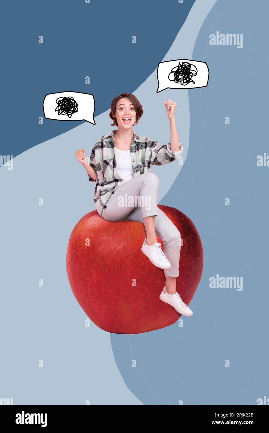 Creative picture template collage of surreal weird young lady sitting ...