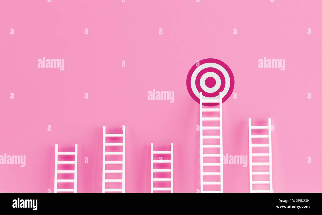 Pink Ladder achievement on pink wall studio background. aspirations ...