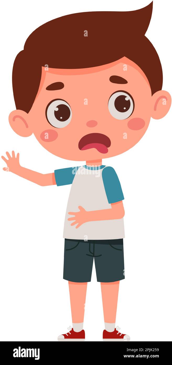 Cute little kid boy feeling disgusted. Cartoon schoolboy character show ...