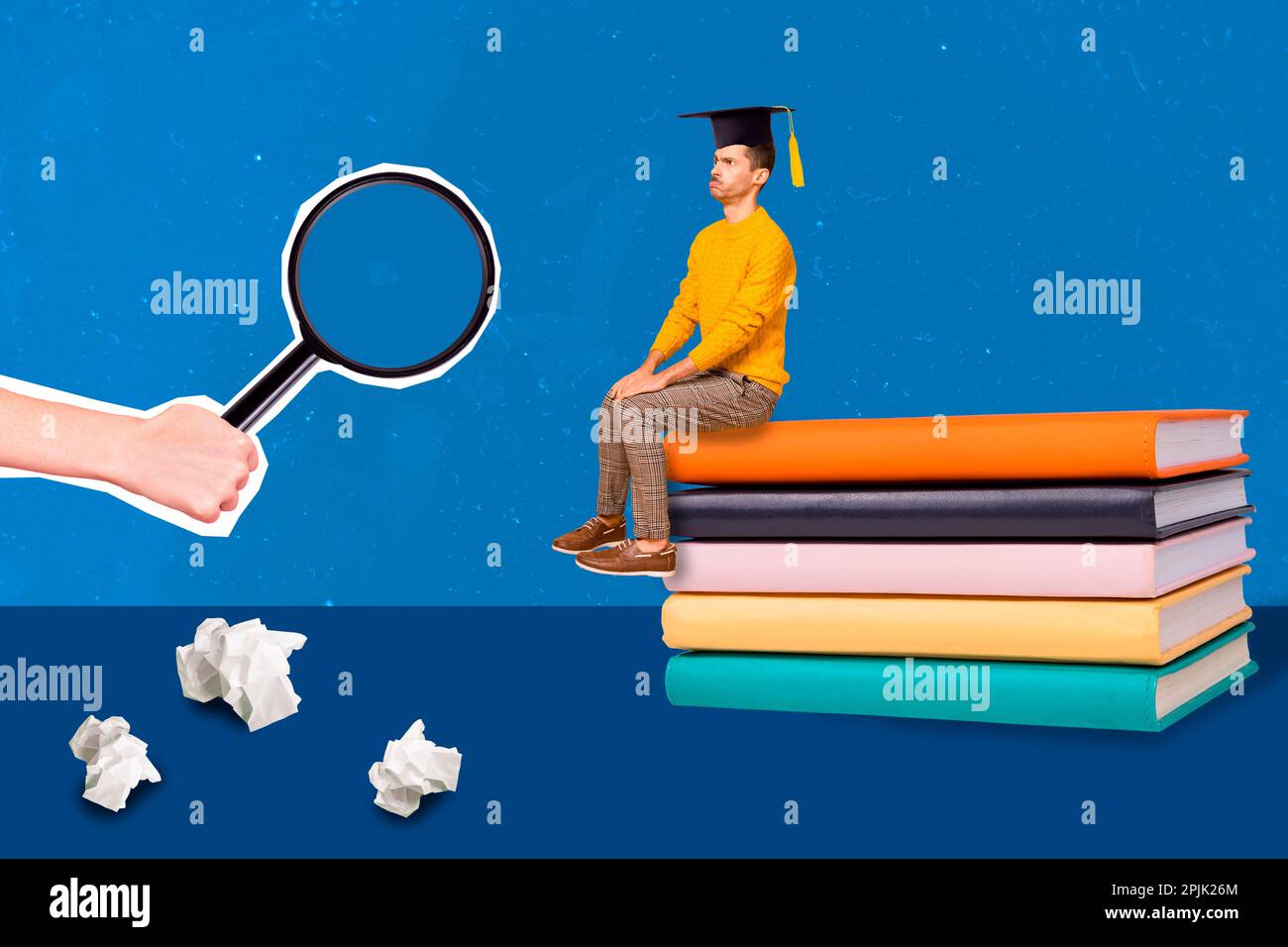 Banner poster collage of clever young guy prepare for his graduation ...