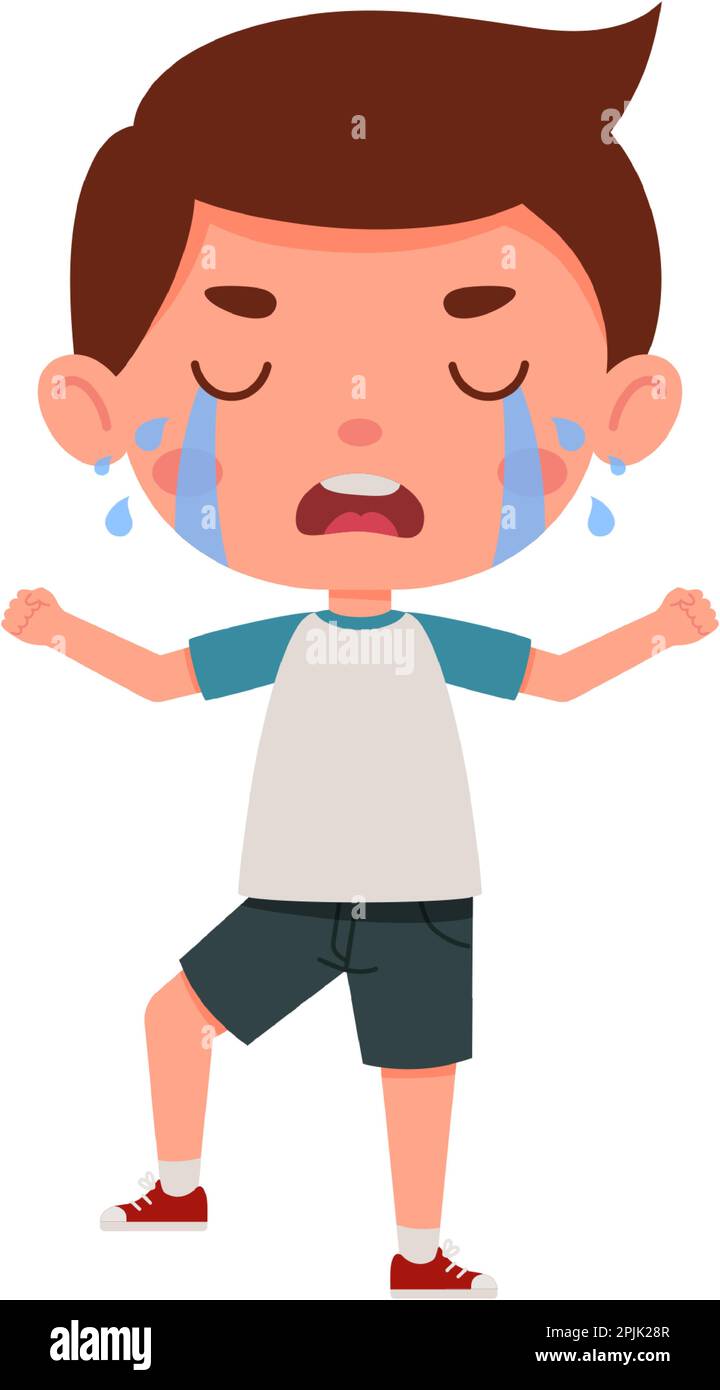 Cute little kid boy cry. Cartoon schoolboy character show facial ...