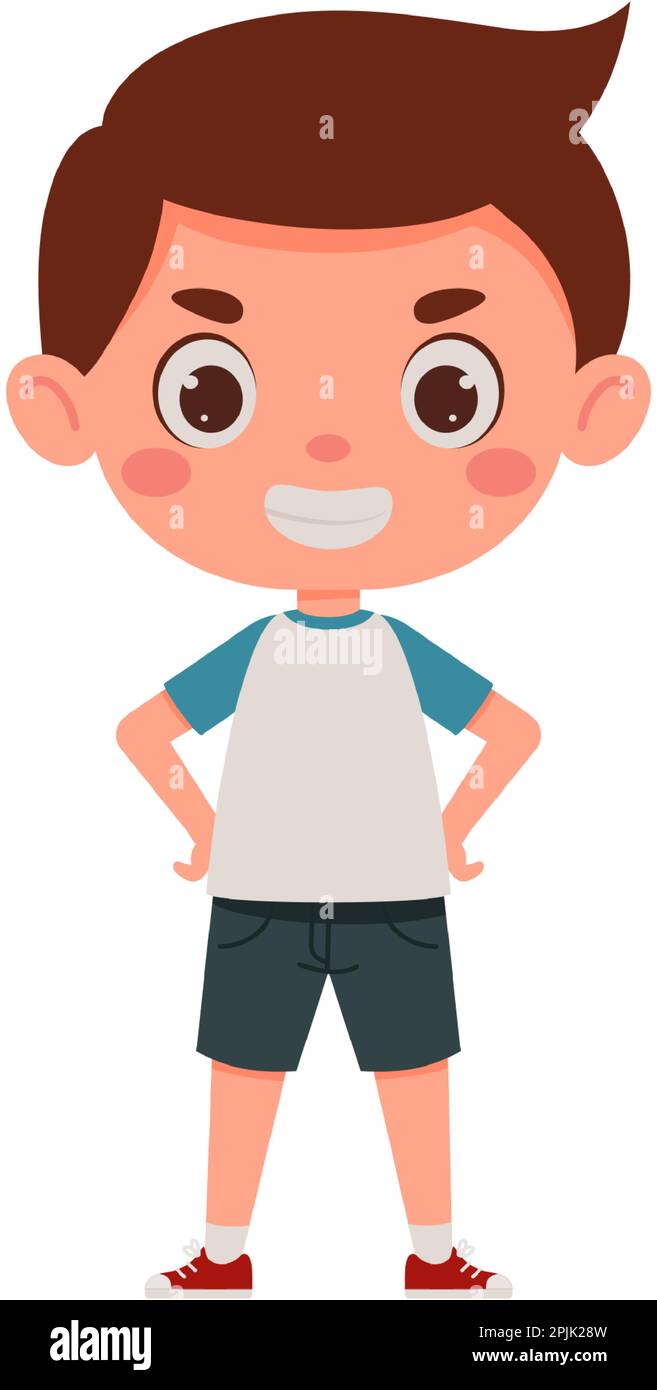 Cute little kid happy boy smile. Cartoon schoolboy character show ...