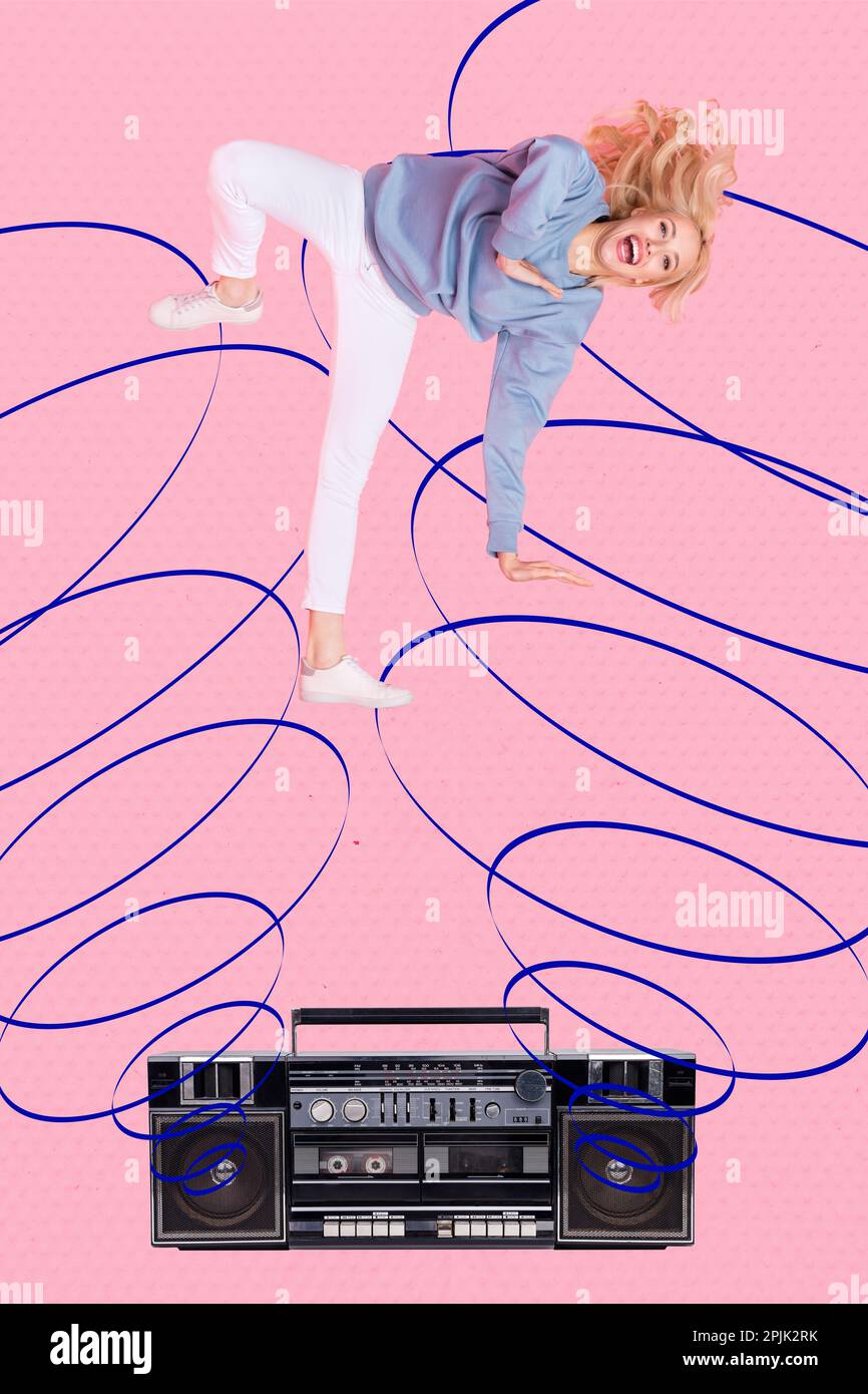 Artwork magazine collage picture of funky falling lady enjoying boom ...