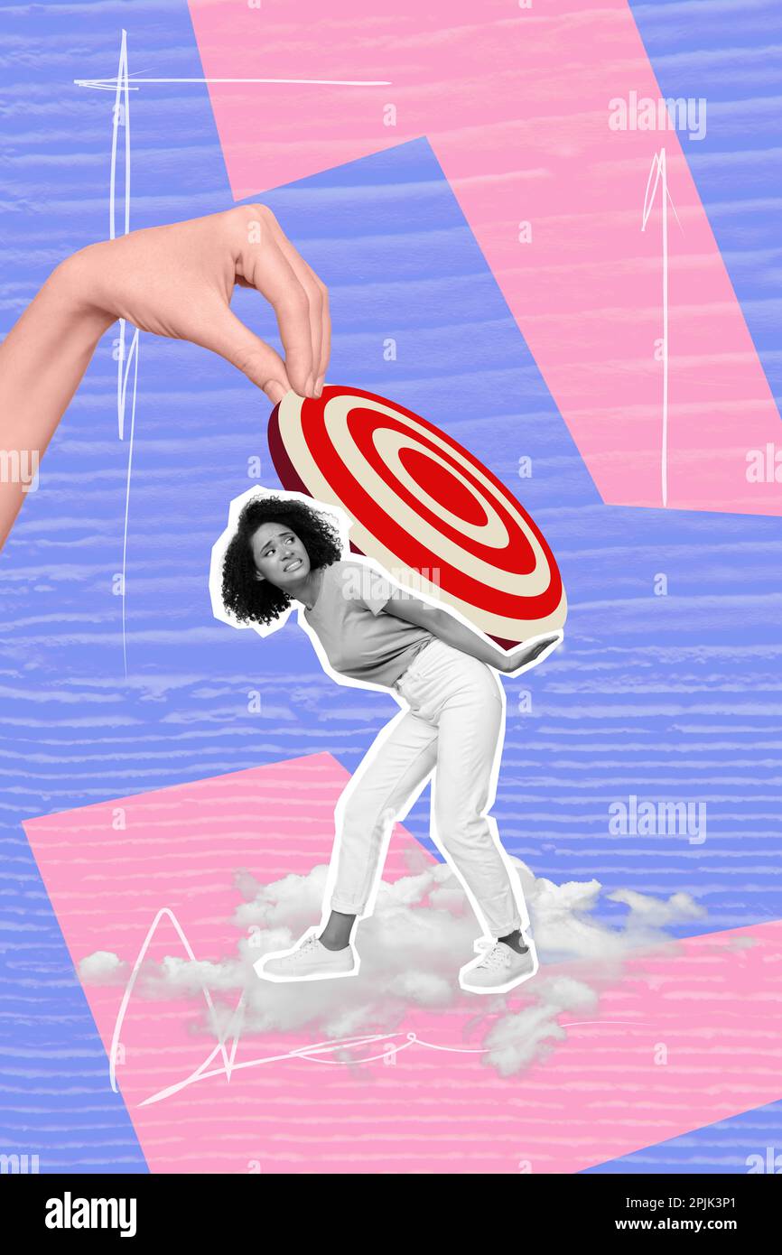 Vertical collage portrait of big arm fingers help mini black white ...