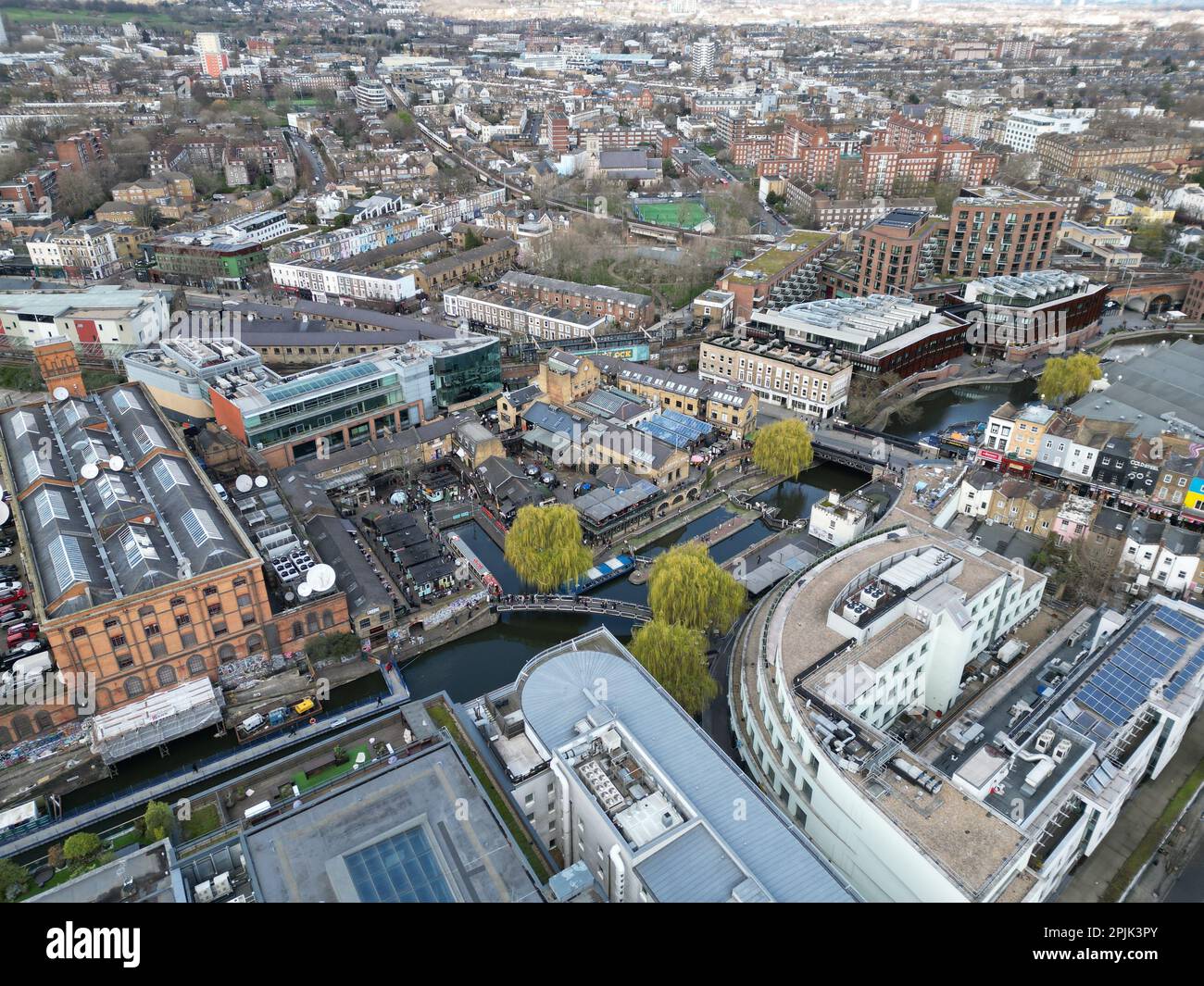 Camden Market London UK High Drone, Aerial, view from air, birds eye ...