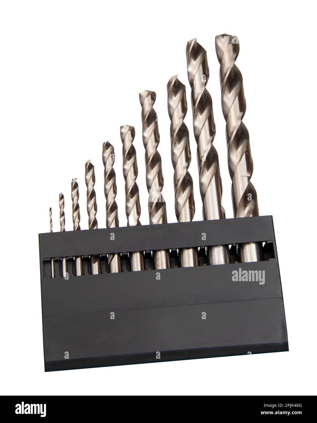 Drill bit set in box isolated on white background Stock Photo - Alamy