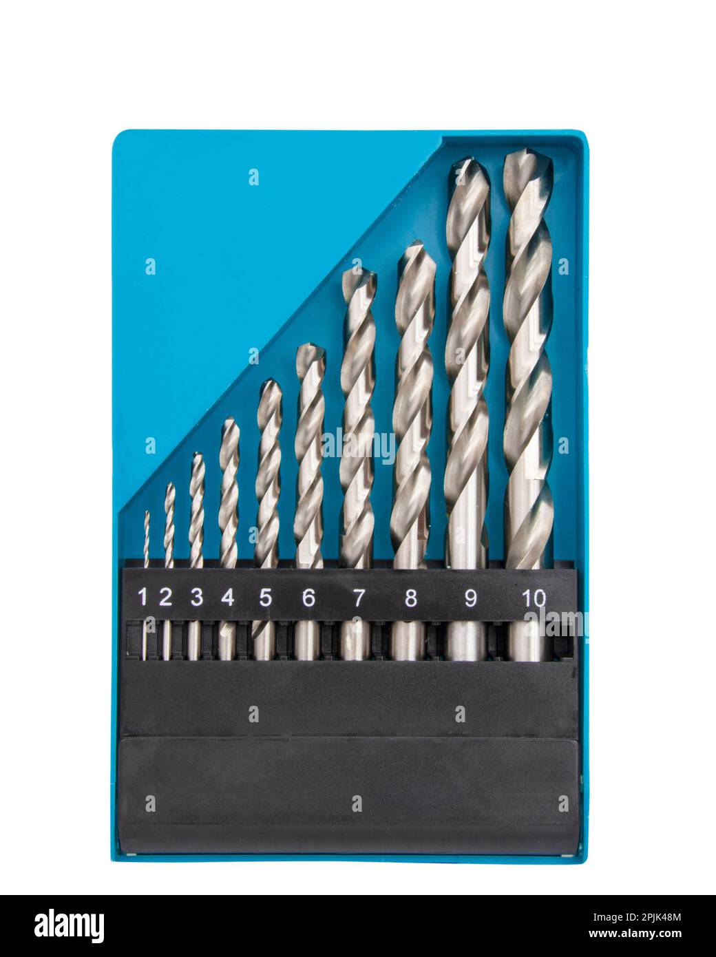 Drill bit set in box isolated on white background Stock Photo - Alamy