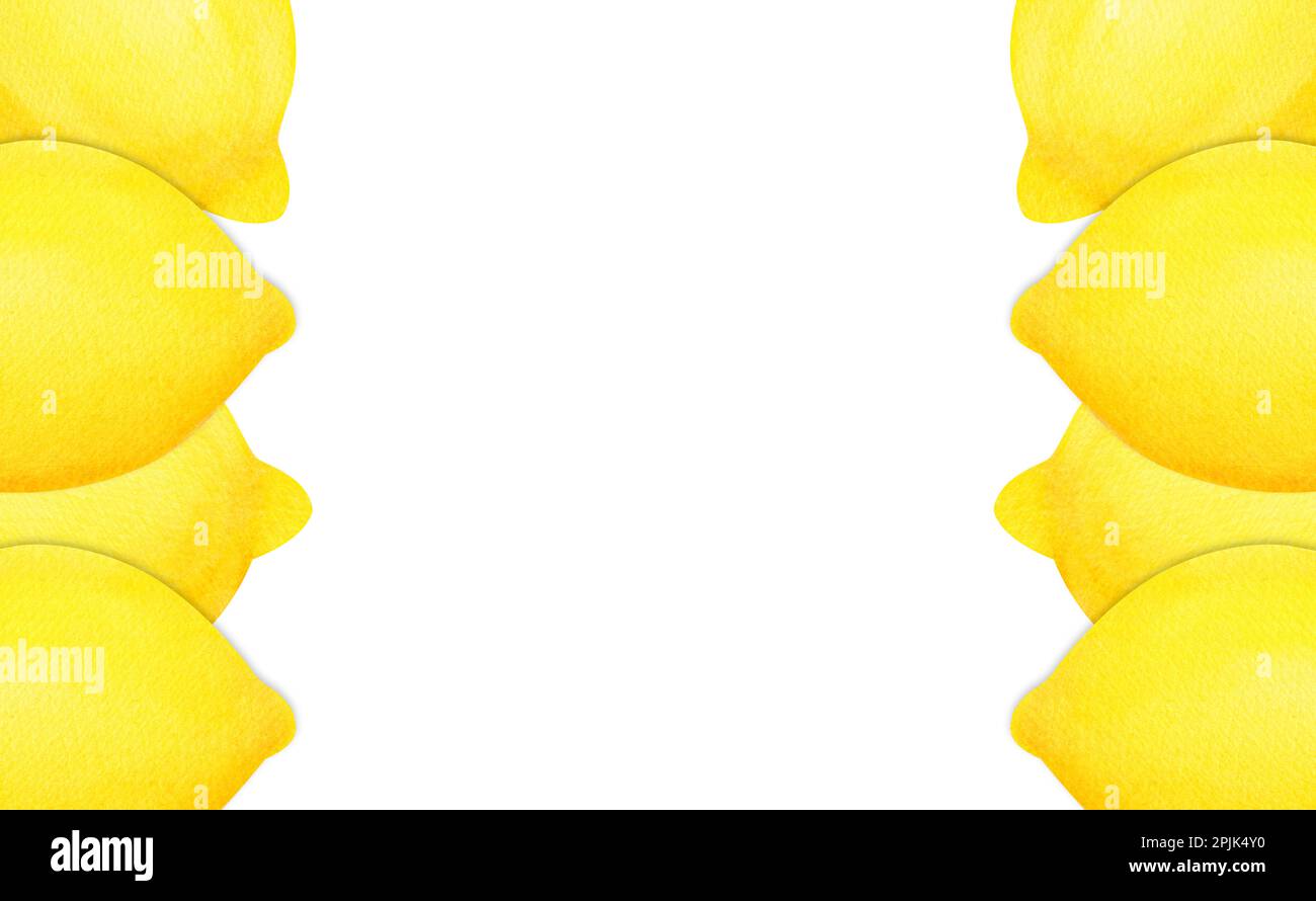 watercolor yellow lemon border - frame, hand drawn. Illustration fog ...