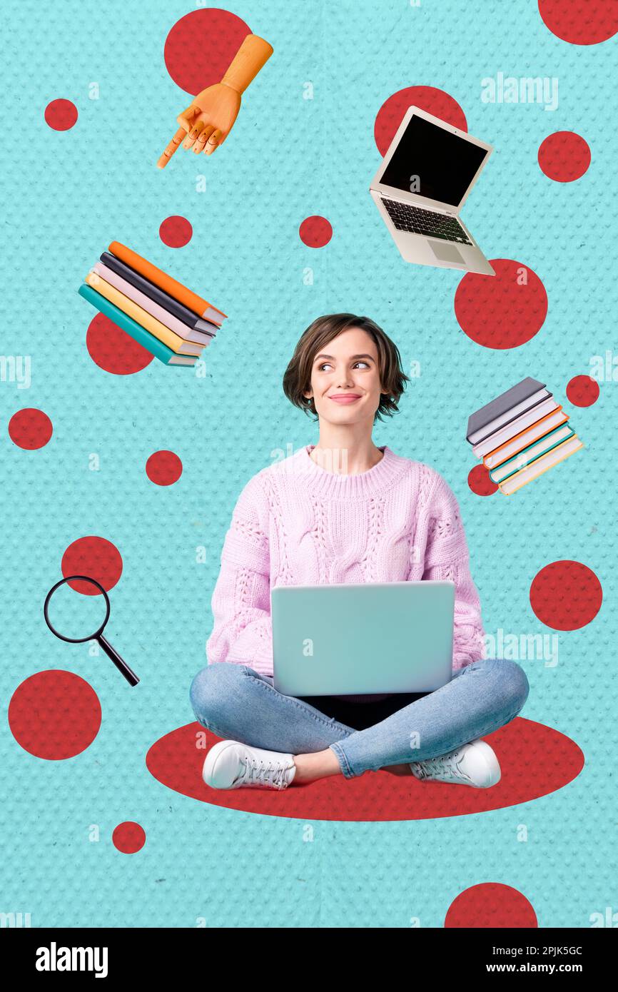 Vertical photo collage illustration of positive beautiful student girl ...