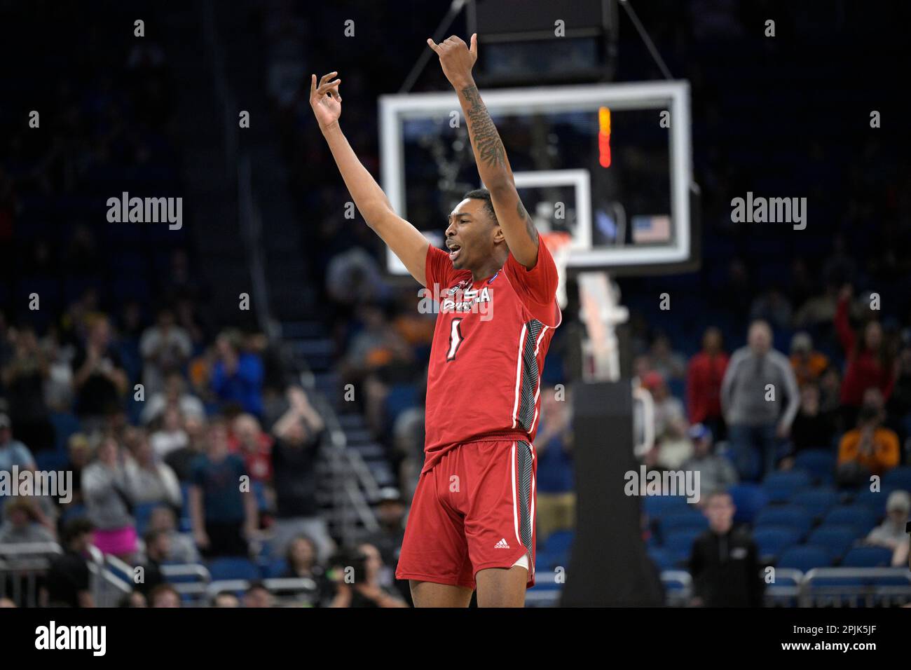 Louisiana forward Joe Charles (1) encourages fans in the stands during ...