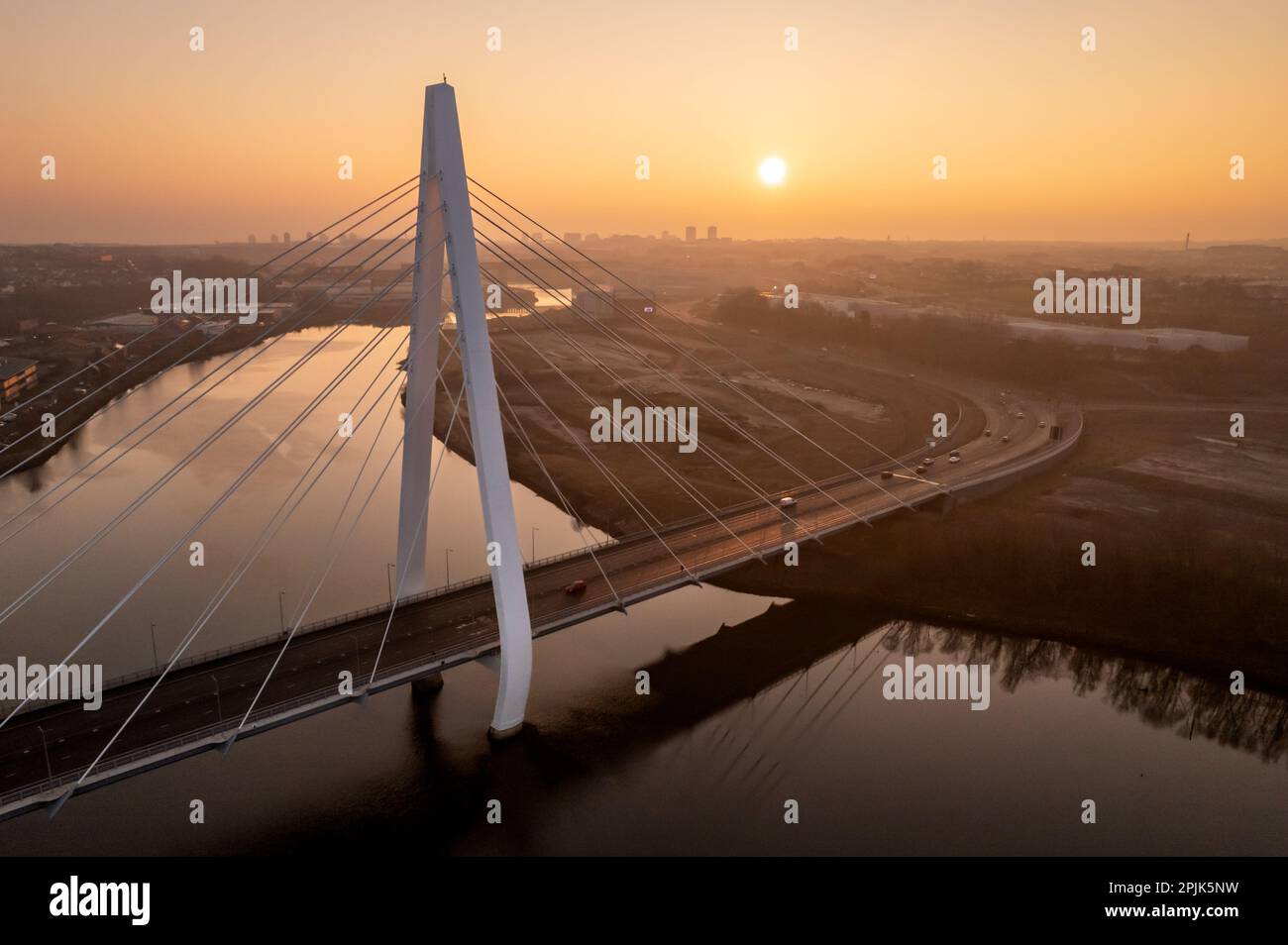 Northern Spire Bridge, Sunderland at dawn on a beautiful winter morning ...