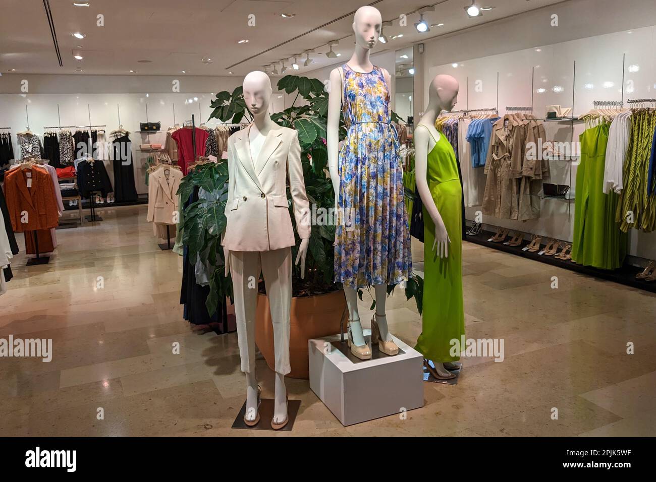 Modern fashionable brand interior of women clothing store inside ...