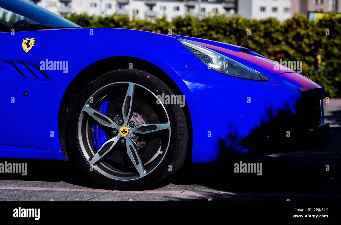 Minsk, Belarus, March 2023 - Italian luxury blue Ferrari. supercar in ...