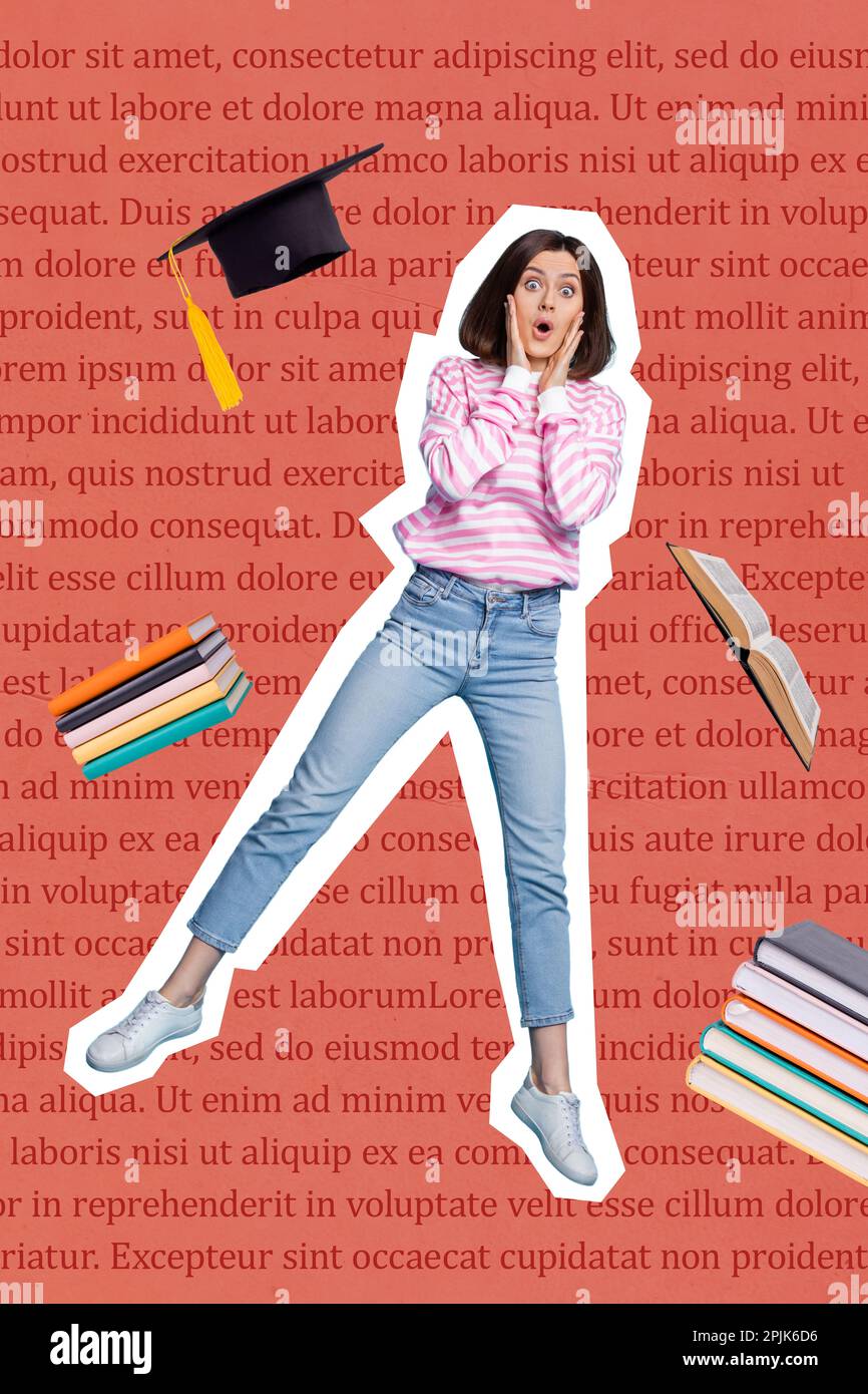 Vertical poster banner pop collage sketch of worried nervous girl ...