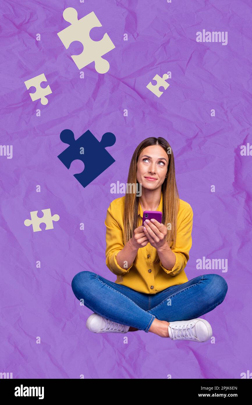 Vertical purple banner poster collage sketch template of smart clever ...