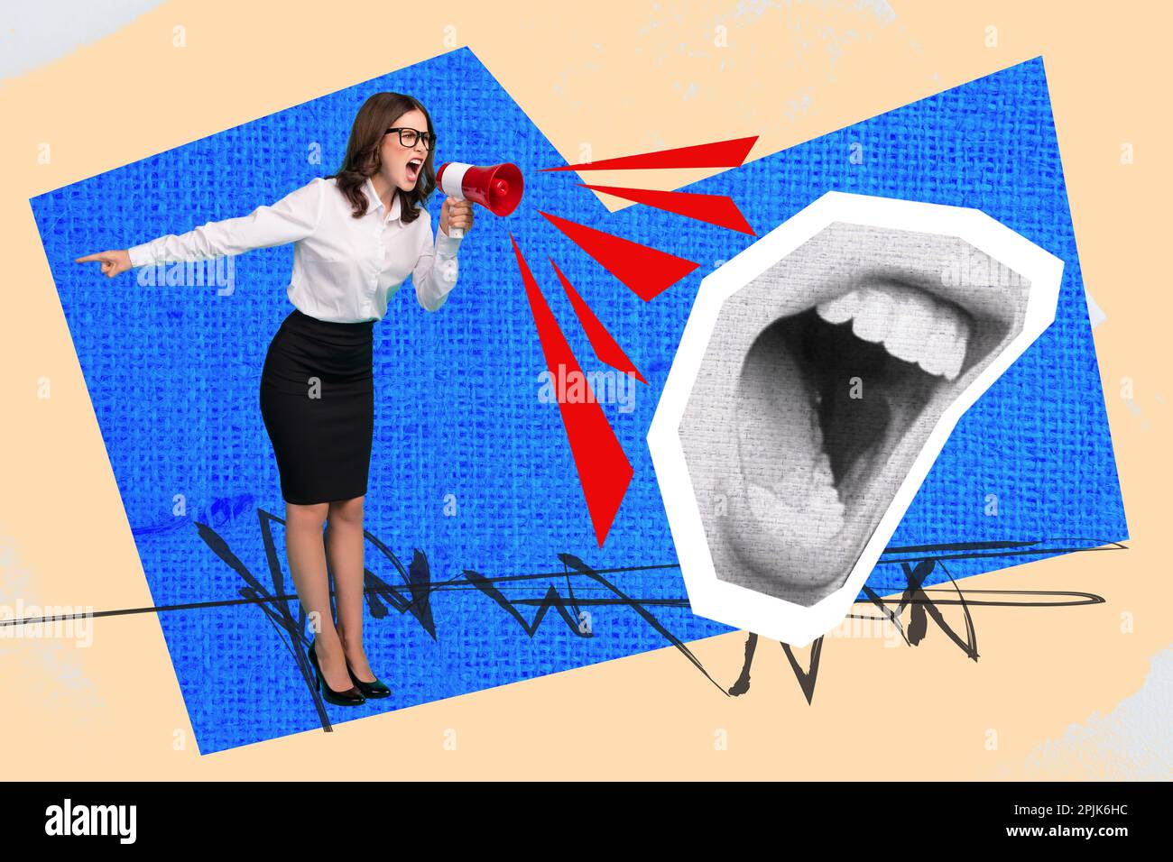 Vertical creative pop collage image picture artwork of mad crazy angry ...