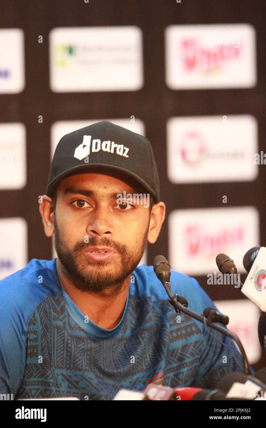 All rounder cricketer Mehidy Hasan Miraz attends pre-match Press ...