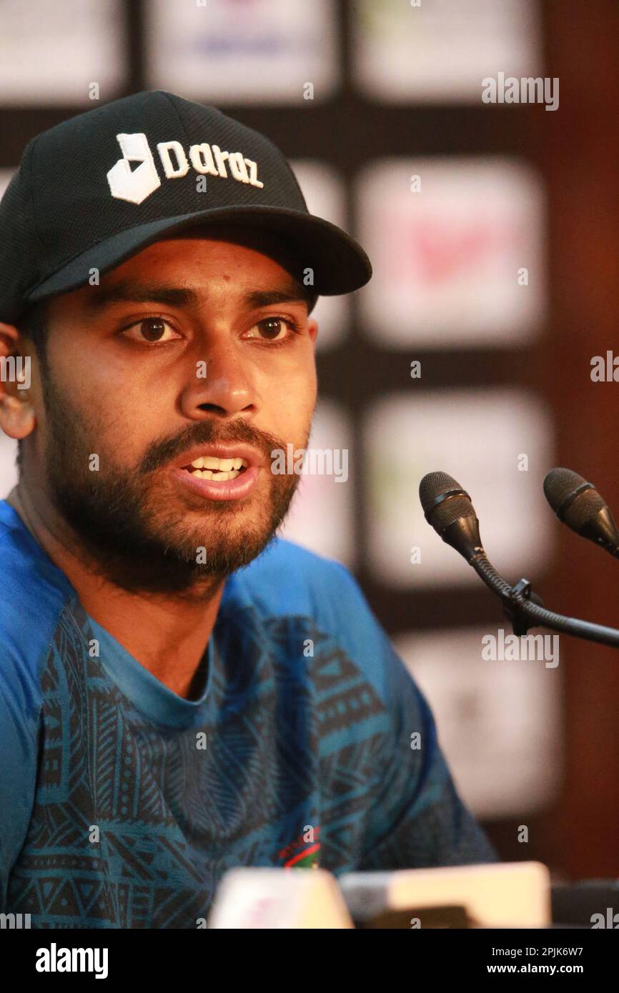All rounder cricketer Mehidy Hasan Miraz attends pre-match Press ...