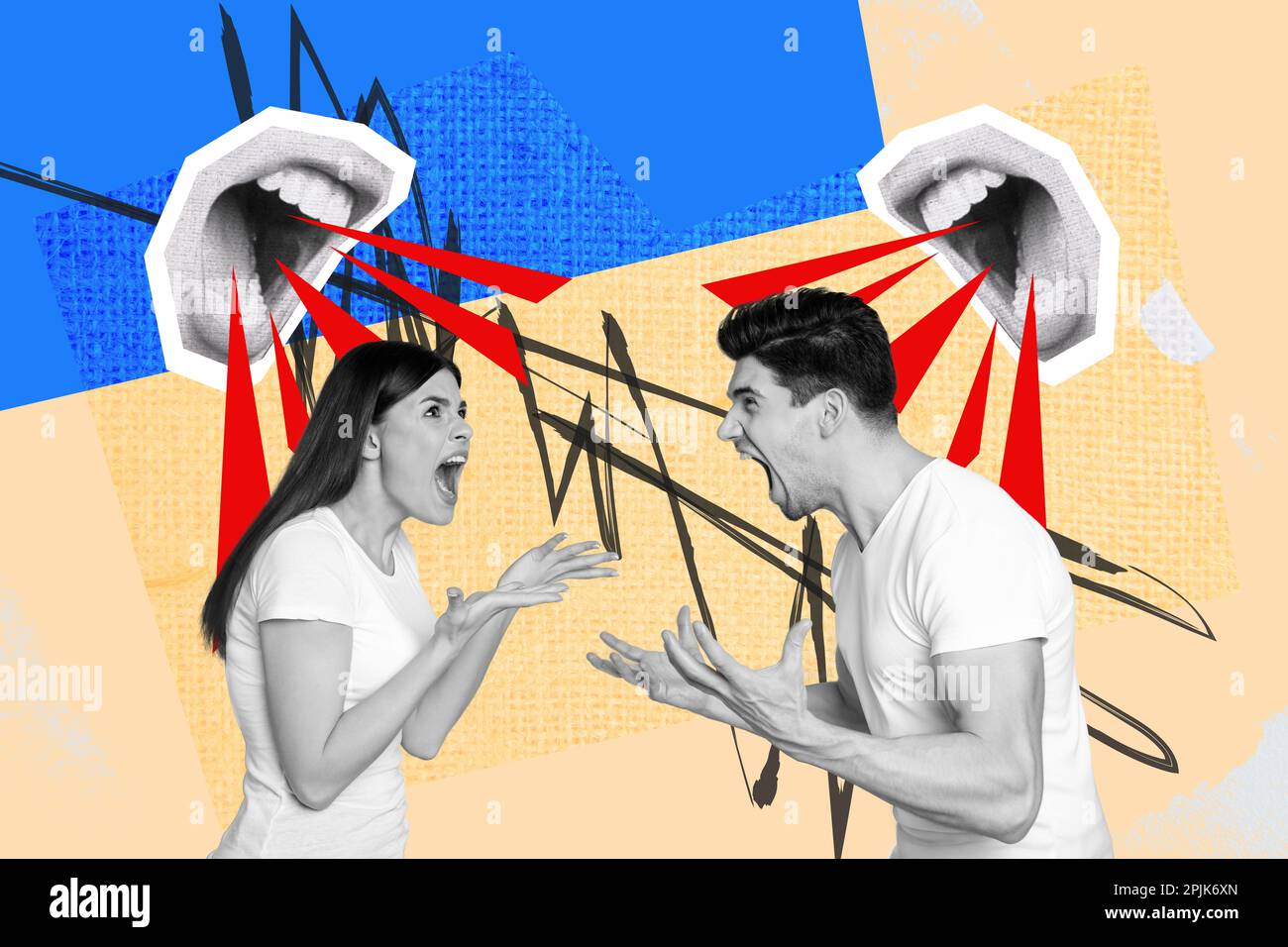 Picture poster creative pop collage image of angry aggressive people ...