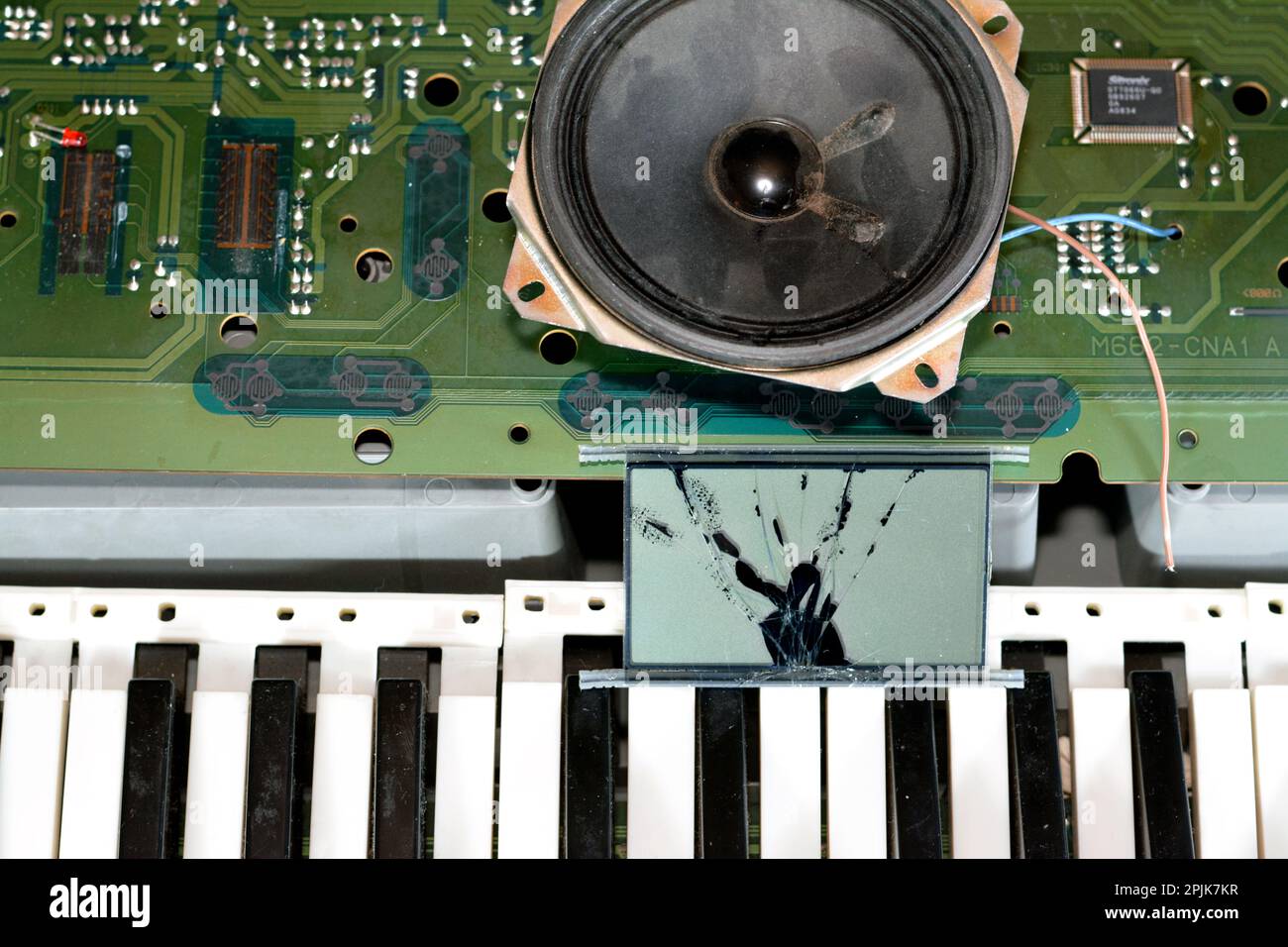 Cairo, Egypt, April 1 2023: Broken electronic musical keyboard, cracked ...