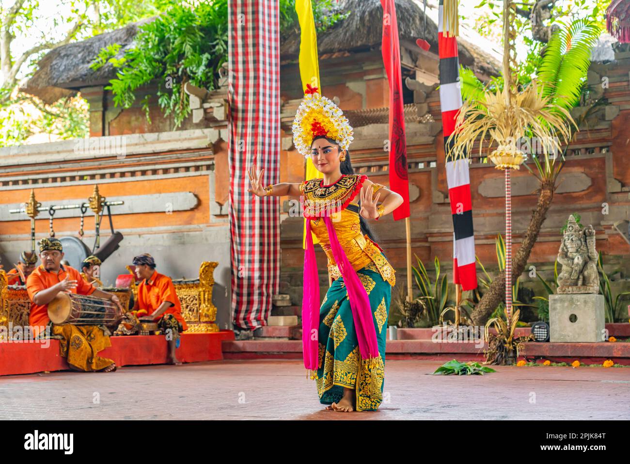 Bali, Indonesia, February 14.2023: A woman performance Barong dance ...