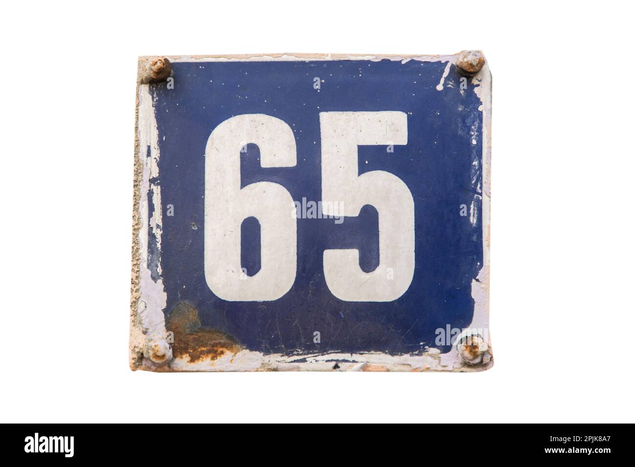 Weathered grunge square metal enameled plate of number of street ...