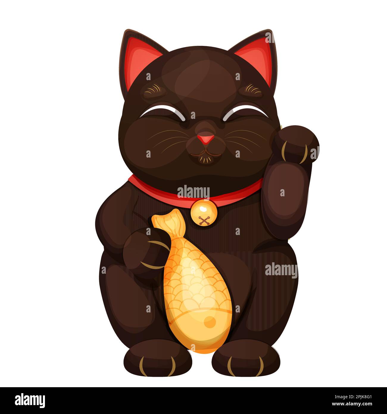 Maneki neko cat tradition figure lucky symbol, pet with collar and bell ...