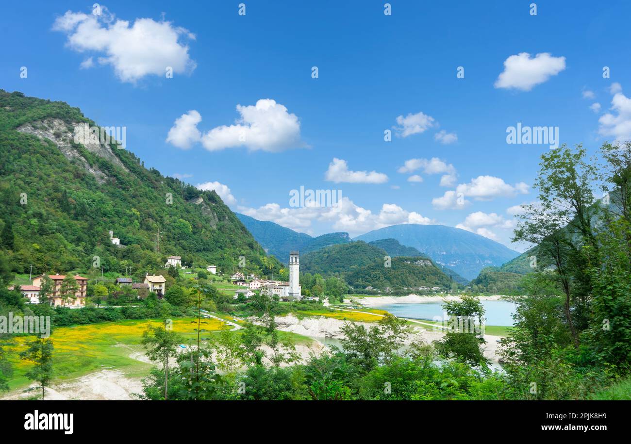 Beautiful summer view of the Arsie and Lake Corlo in Italy surrounded ...