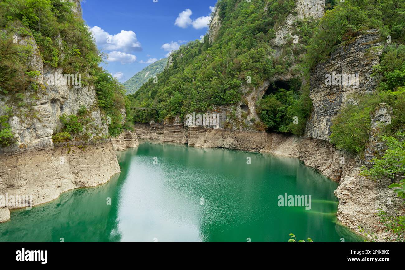 Beautiful landscape of Lake Corlo in Italy surrounded by rocks Stock ...