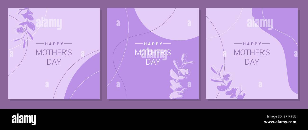 Happy Mothers Day. Greeting card set boho style lilac color. Mothers ...