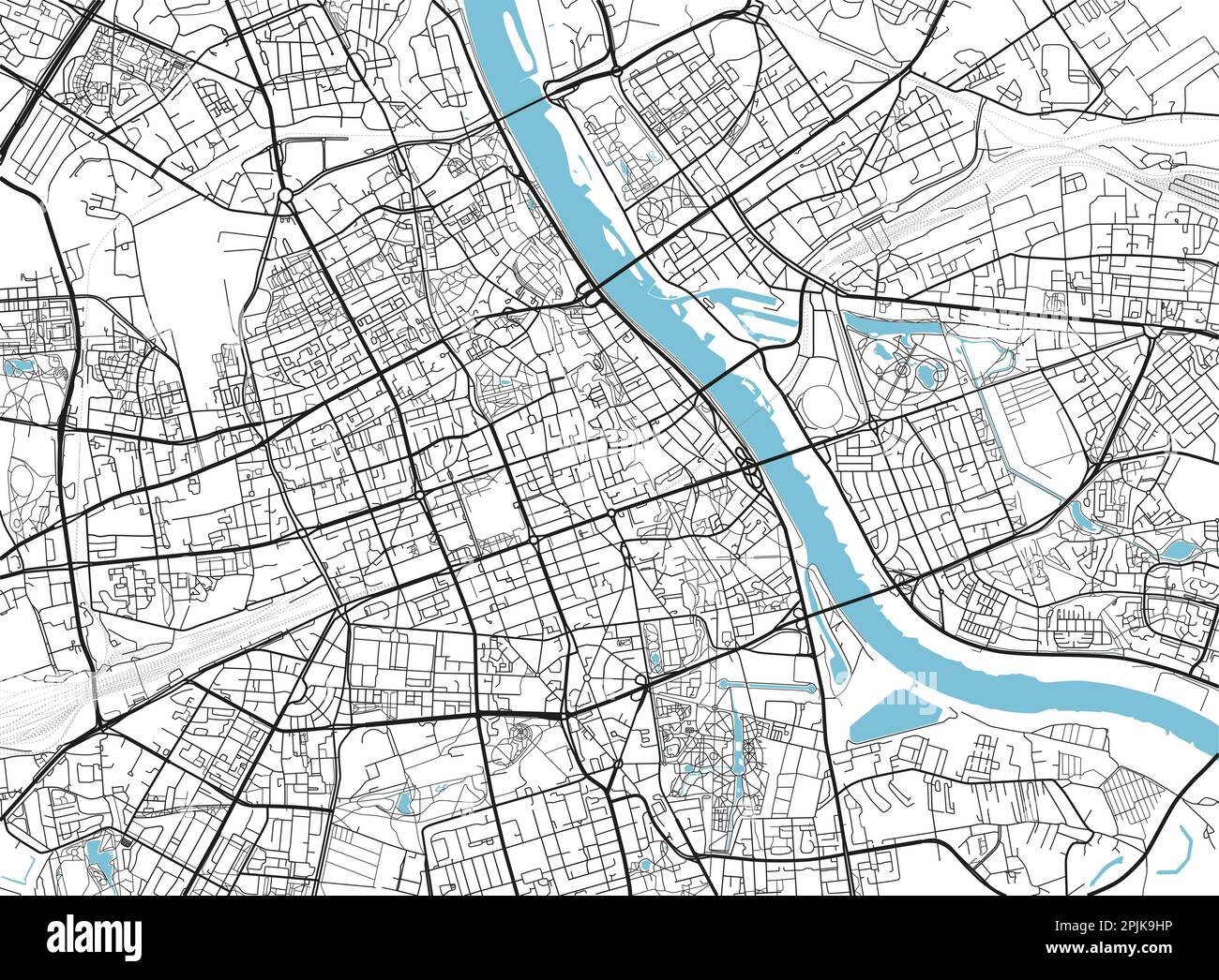 Black and white vector city map of Warsaw with well organized separated ...
