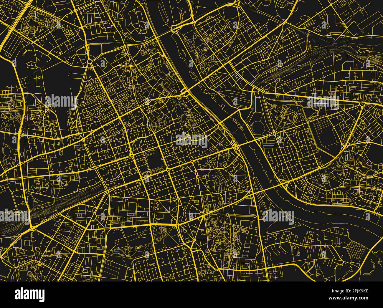 Black and yellow vector city map of Warsaw with well organized separated layers Stock Vector ...