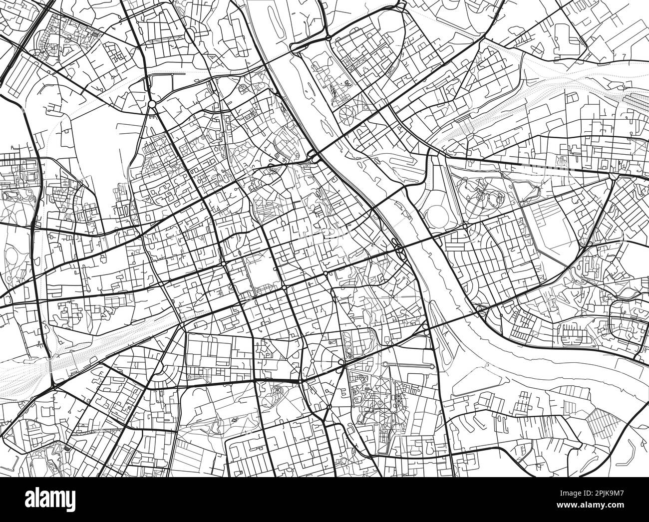 Black and white vector city map of Warsaw with well organized separated layers Stock Vector ...