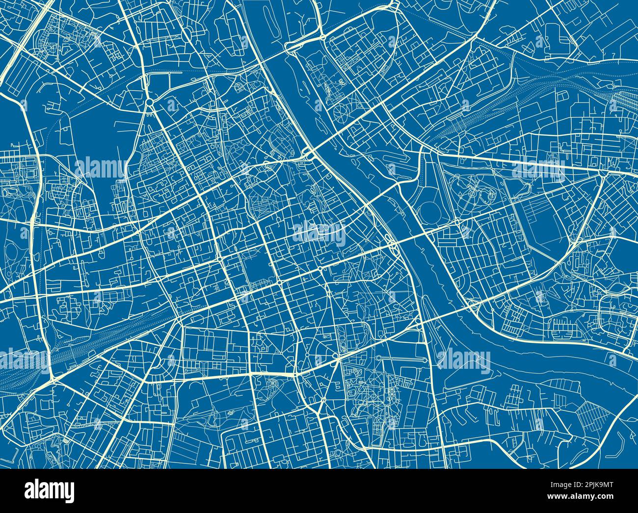 Blue and White vector city map of Warsaw with well organized separated layers Stock Vector Image ...
