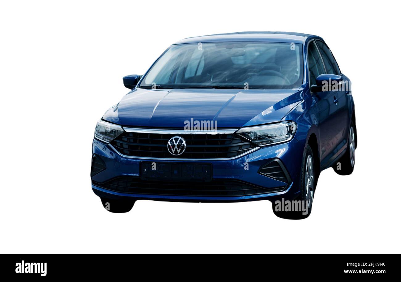 Minsk, Belarus, April 2023 - Blue Volkswagen Polo isolated on white ...