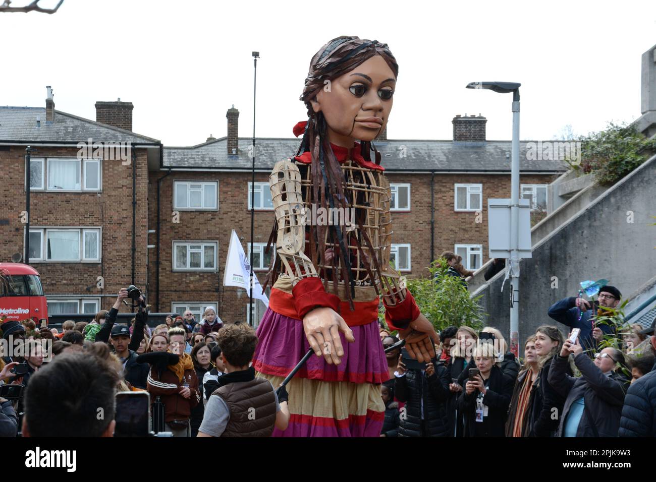 Little Amal visits the Alexandra and Ainsworth Estate in North London ...