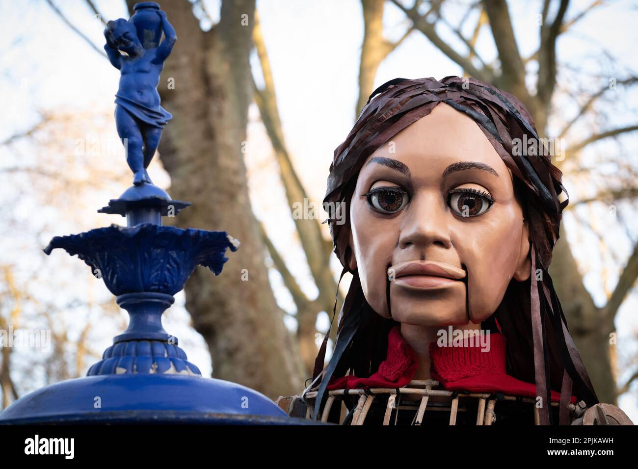 Little Amal - a 3.5m puppet of a Syrian child - in the grounds of St ...