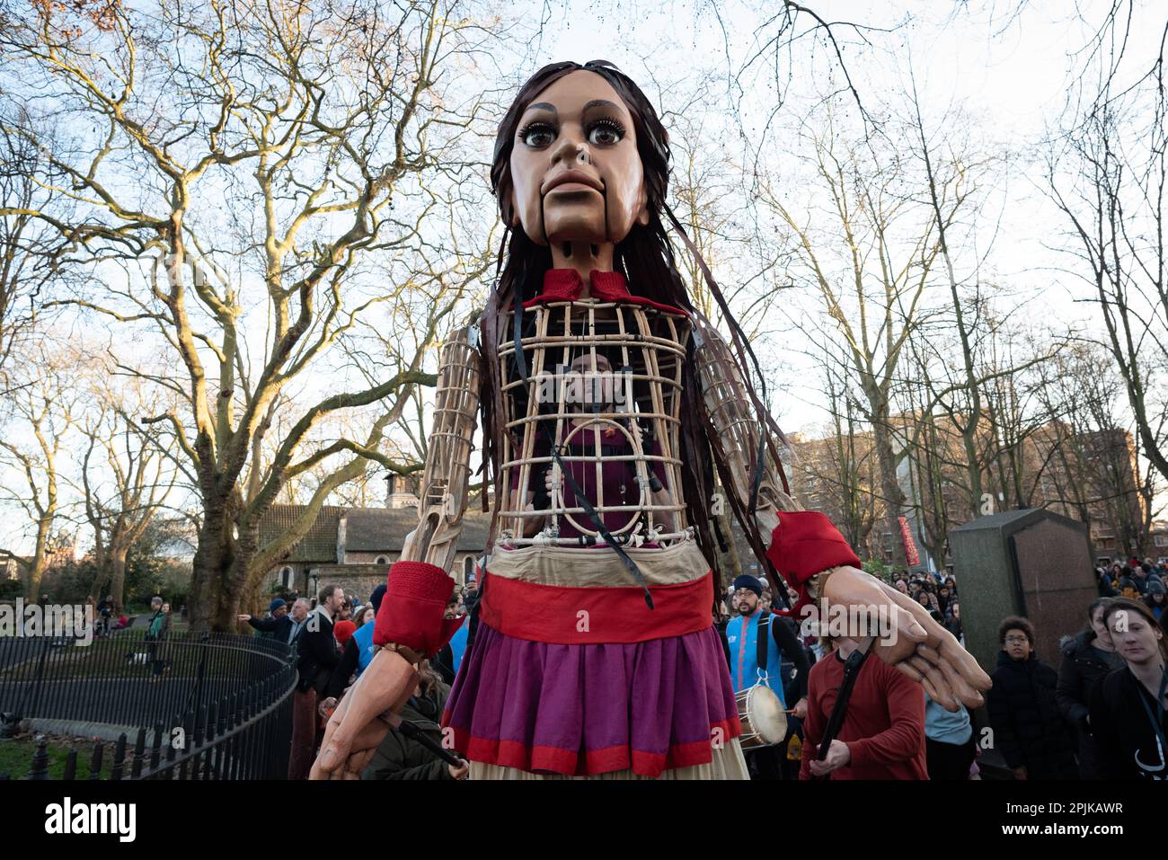 Little Amal - a 3.5m puppet of a Syrian child - in the grounds of St ...