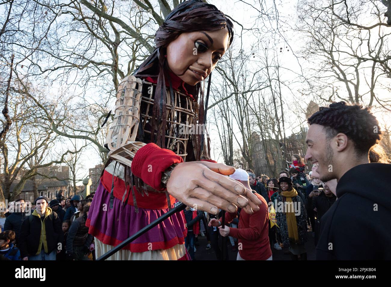Little Amal - a 3.5m puppet of a Syrian child - in the grounds of St ...