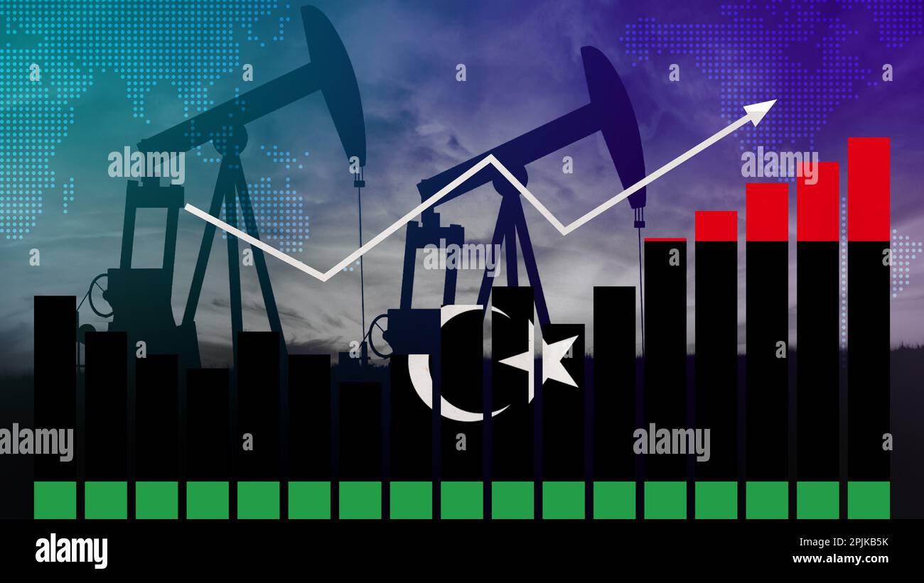 Libya oil industry concept. Economic crisis, increased prices, fuel ...