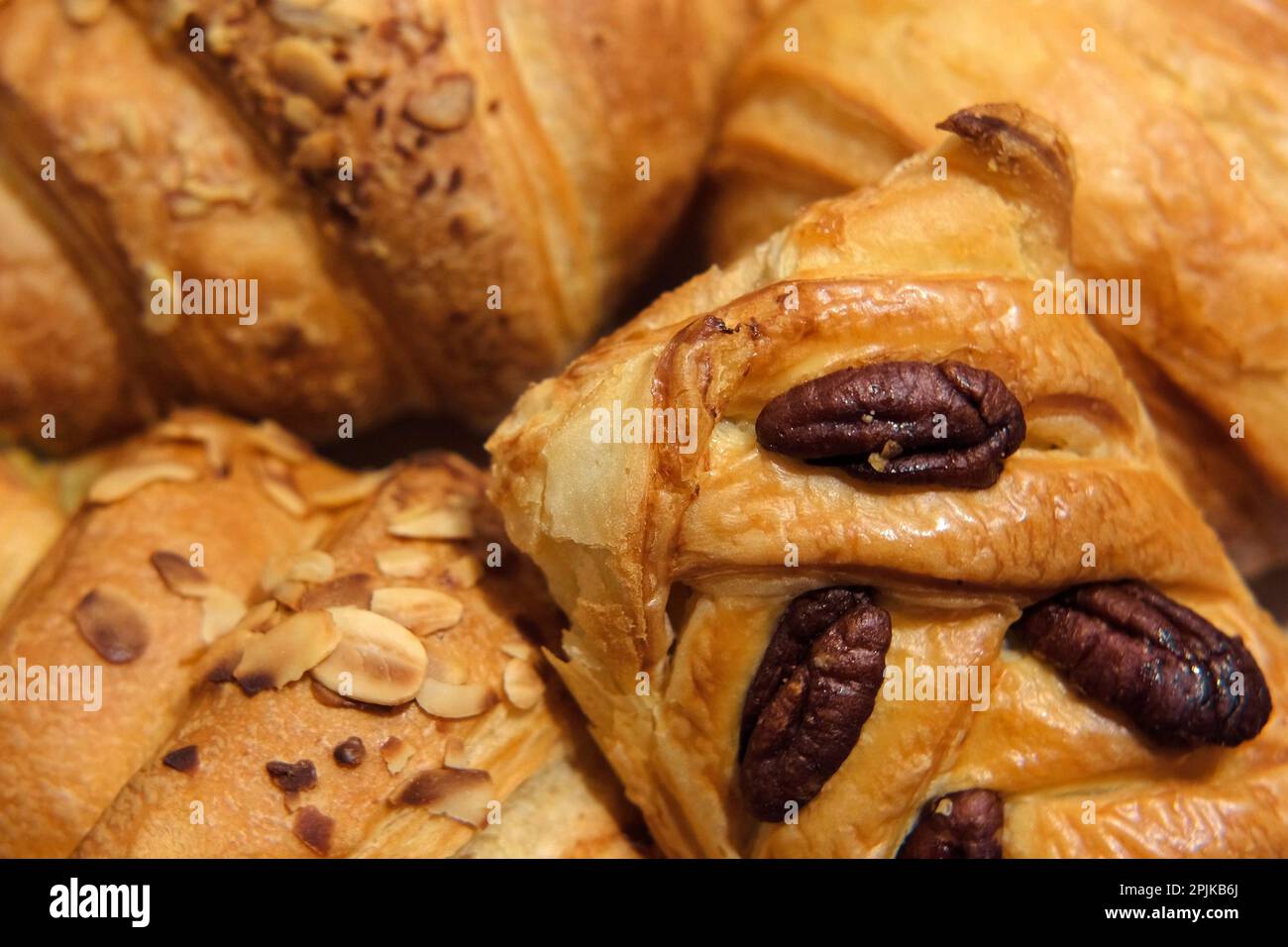 French puff pastry and croissant with toppings. Freshly baked sweet ...