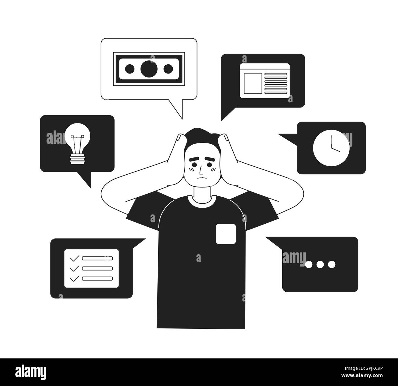 Overwhelmed by freelance work black and white concept vector spot ...