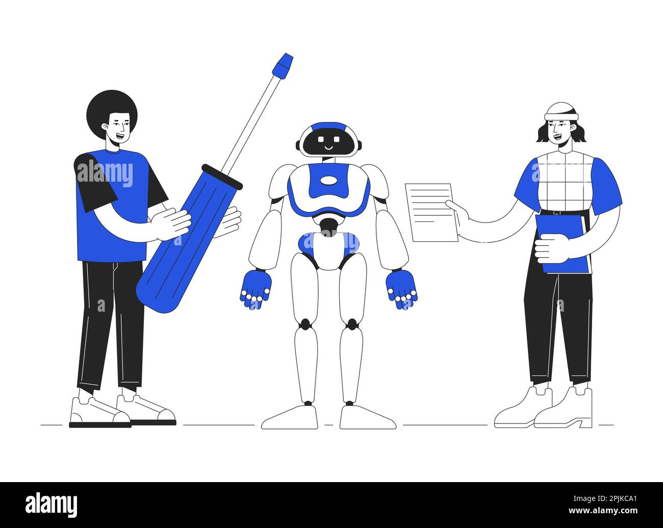 Building humanoid robot duo color line concept vector spot illustration ...