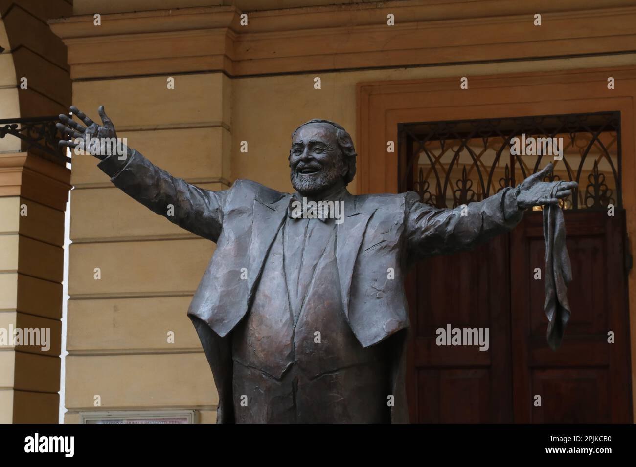 Modena, Italy, april 2023, bronze statue of Luciano Pavarotti tenor ...
