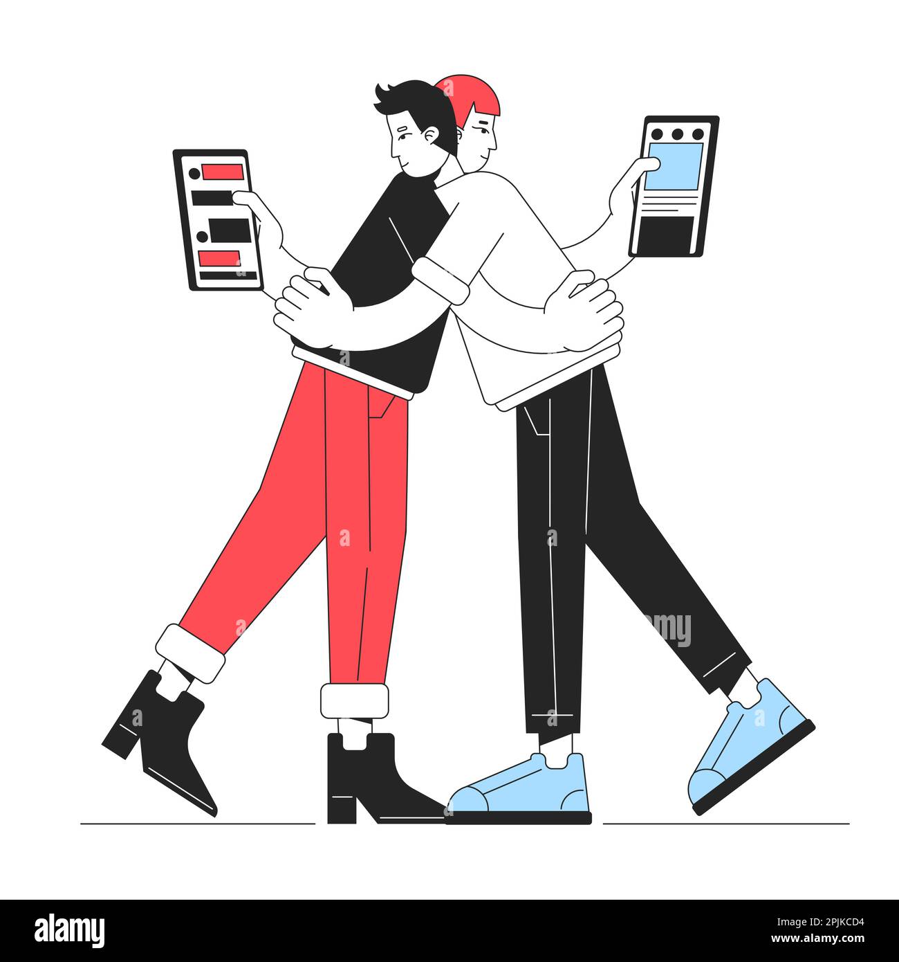 Phubbing in relationship line concept vector spot illustration Stock ...